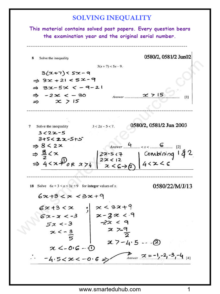 IGCSE Math Solved Past Papers Paper 2 Algebra Solving Inequalities ...