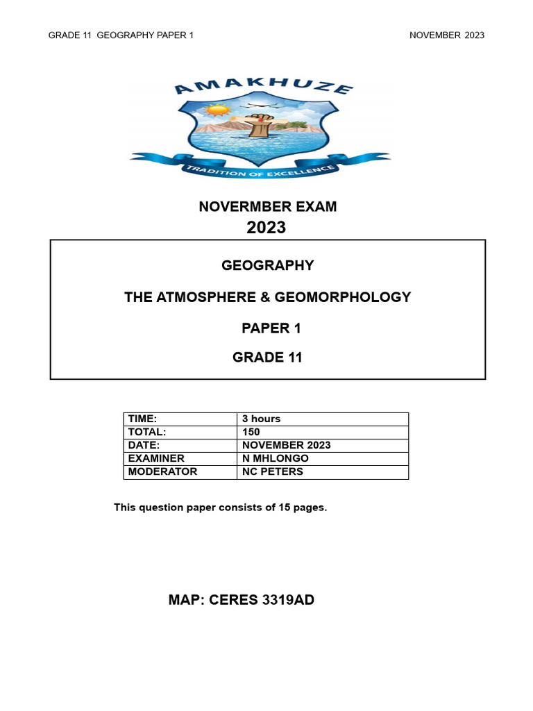 Grade 11 Geography Paper 1 Nov 2023 | PDF | Geography | Cartography
