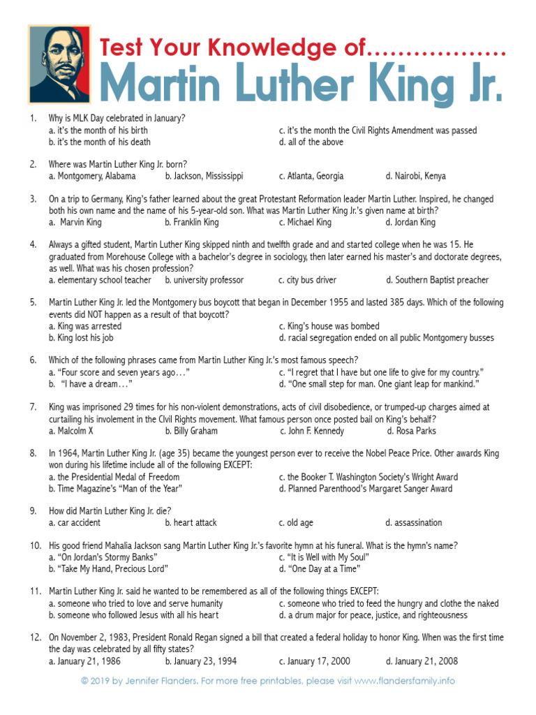 MLK Day Quiz | PDF | Martin Luther King Jr. | Montgomery