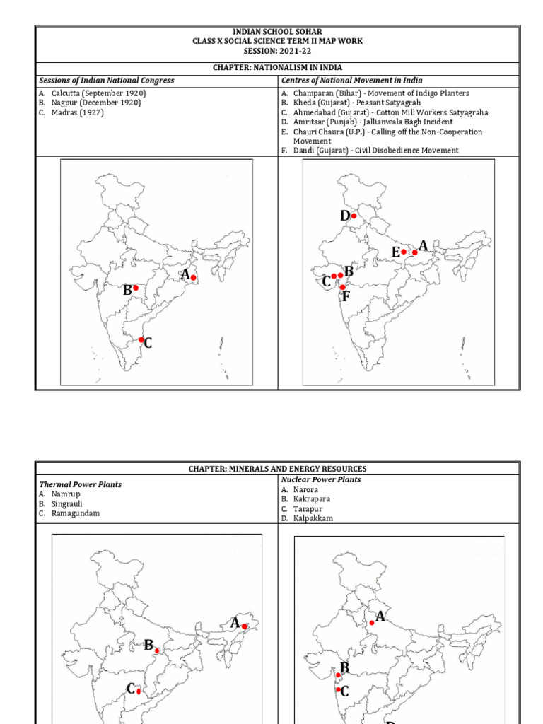 X Social Science Term II Map Work 2021-22... | PDF | South Asia ...