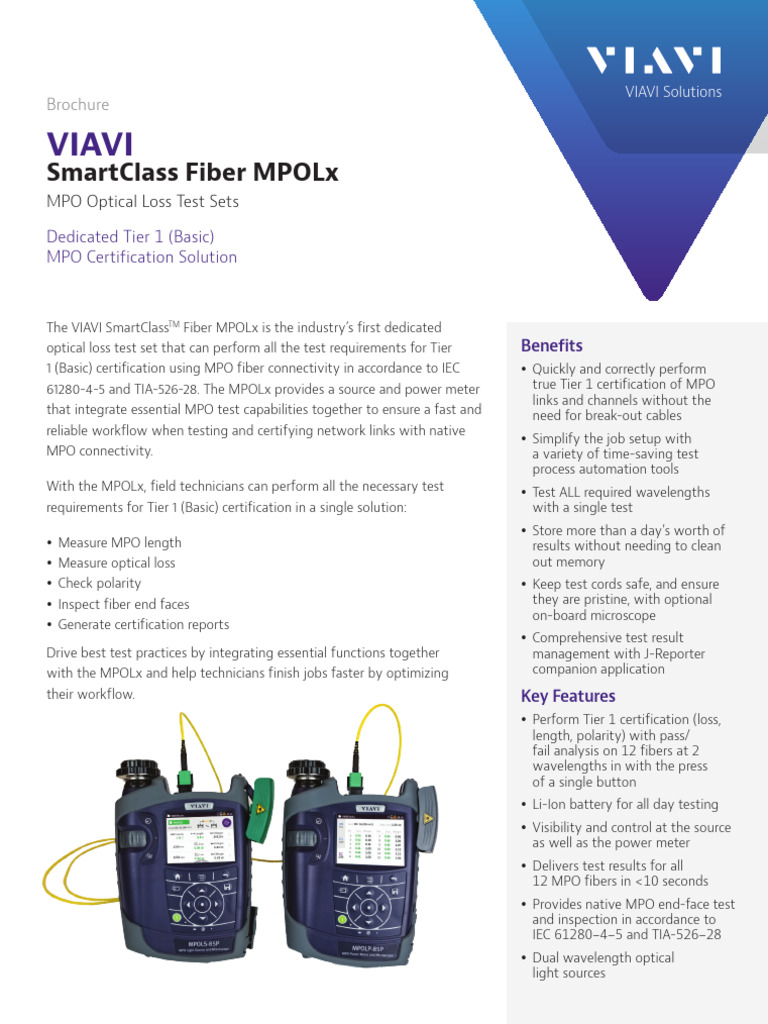 VIAVI - SmartClass Fiber MPOLx EQUIPO DE FIBRA OPTICA MARCA VIAVI | PDF ...