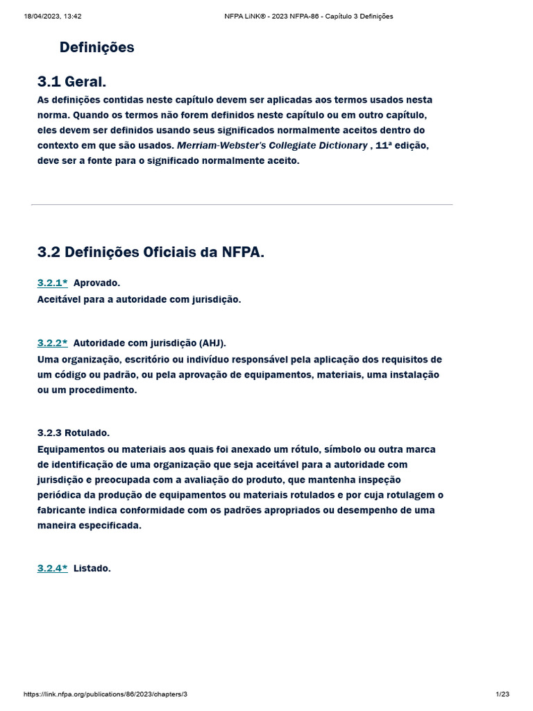 NFPA LiNK® - 2023 NFPA-86 - Capítulo 3 Definições | PDF | Bomba | Forno
