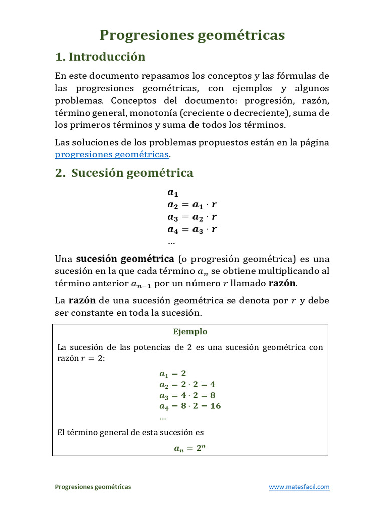 Progresiones Geometricas | PDF | Secuencia | Estructuras matemáticas