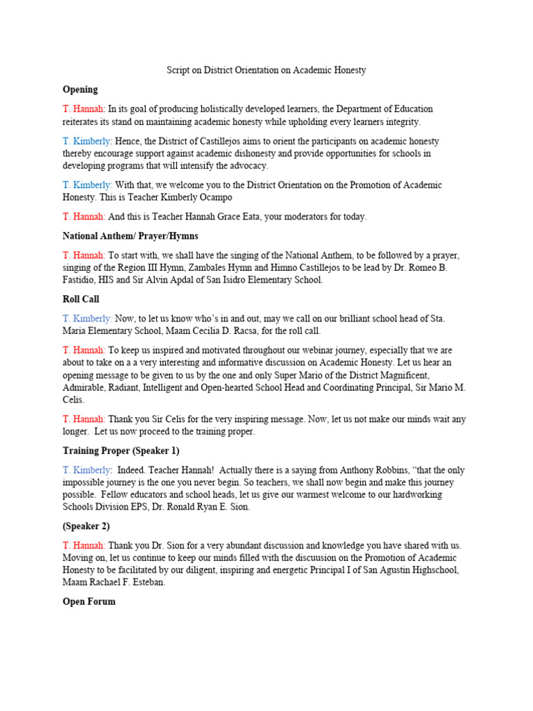 Script Academic Honesty | PDF