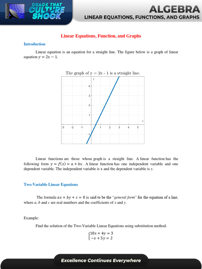 02 Linear Equations, Functions and Graphs | PDF | Equations | Variable ...