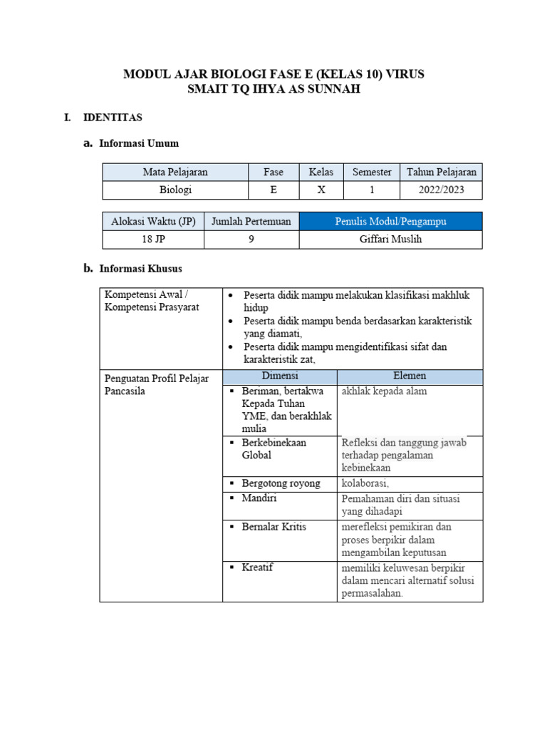 MODUL AJAR Virus | PDF