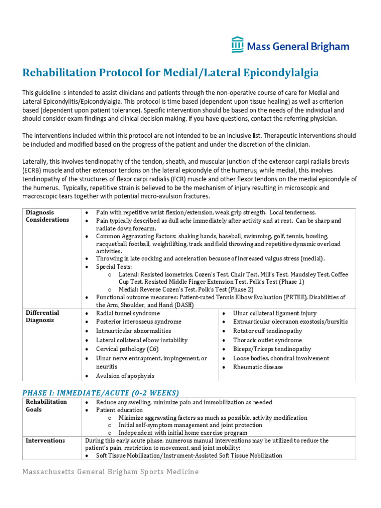 Rehabilitation Protocol For Medial Lateral Epicondylitis | PDF ...