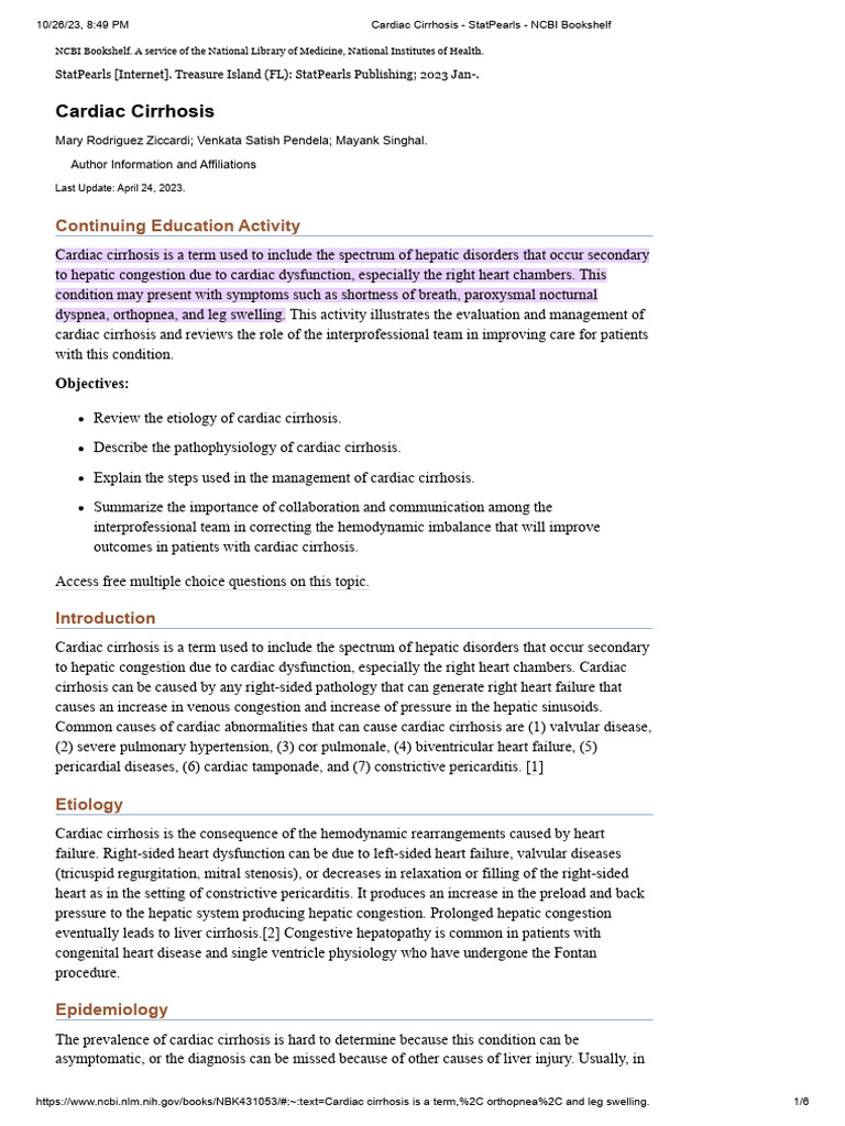Cardiac Cirrhosis - StatPearls - NCBI Bookshelf | PDF | Cirrhosis ...