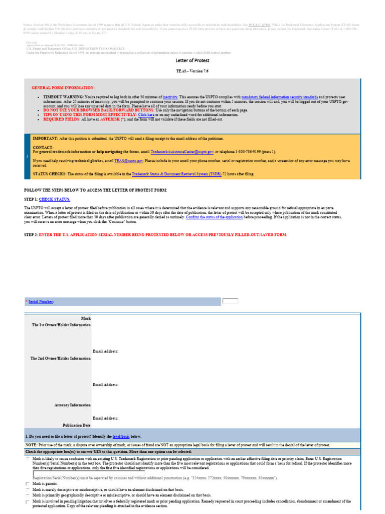 TM TEAS Letter of Protest | PDF | United States Patent And Trademark ...