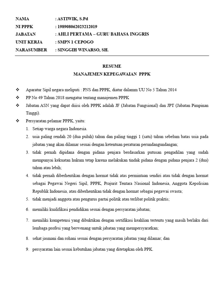 Resume Manajemen PPPK | PDF