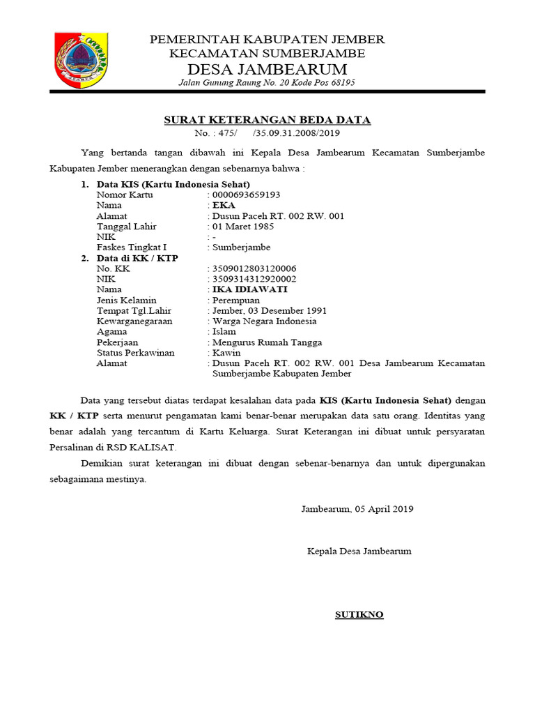 Beda Data Kis KK KTP | PDF