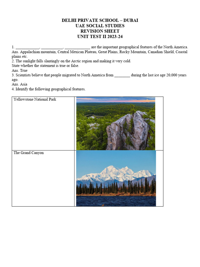 G8 Viii Uae Sst-Ut 2 Revision Sheet | PDF | North America | Canada