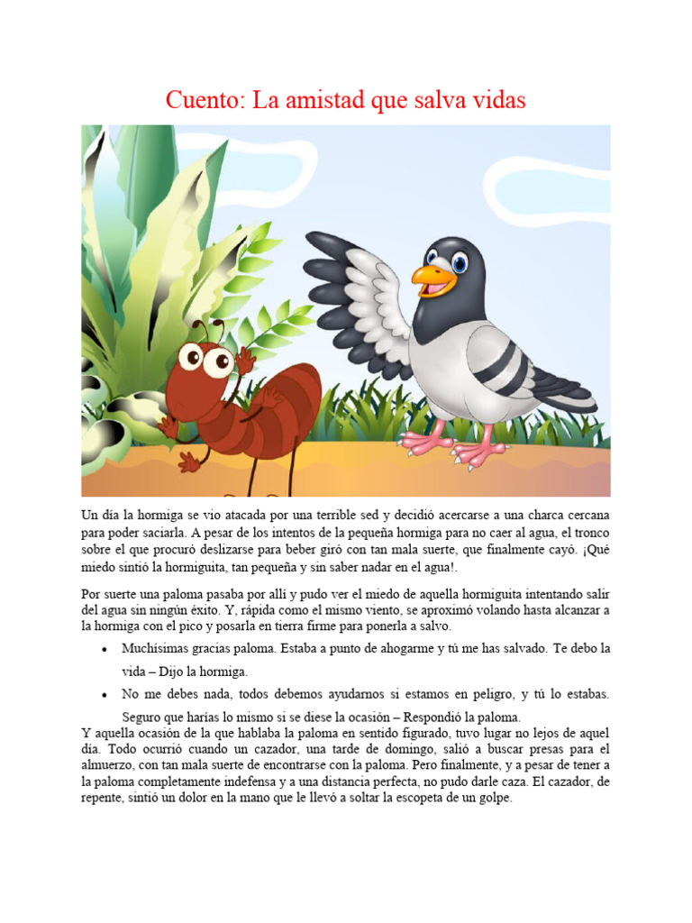 Cuento La Amistad Salva Vidas | PDF
