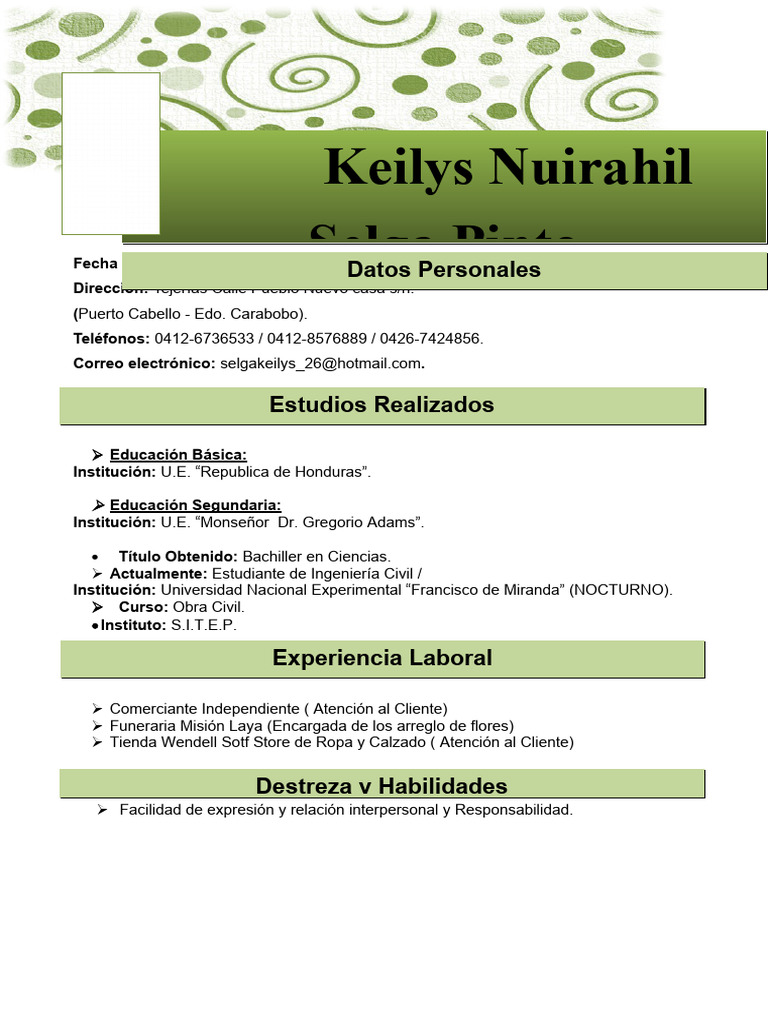 Curriculum de Maria Yanez | PDF