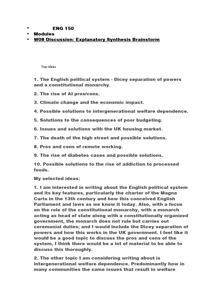 W08 DiscussionExplanatorySynthesis Brainstorm | PDF | Social Science
