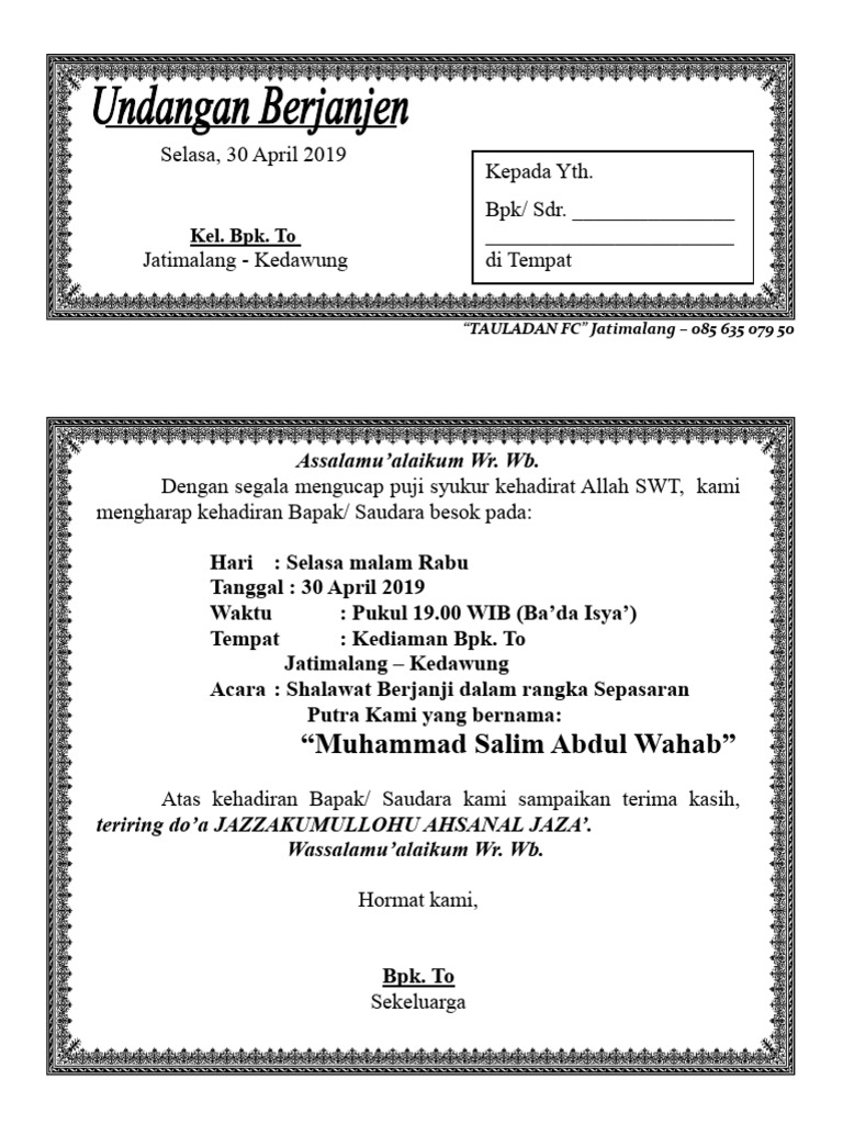 Undangan Tahlil Haul Muhammad Salim | PDF