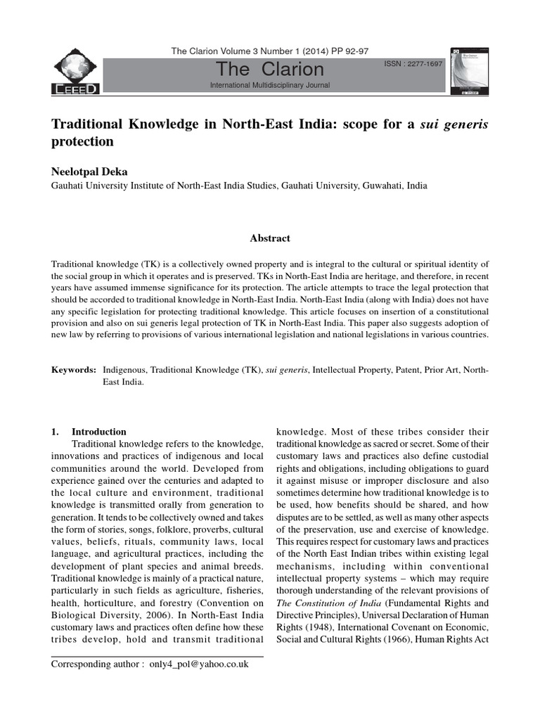 Traditional Knowledge in North East Indi | PDF | Traditional Knowledge ...
