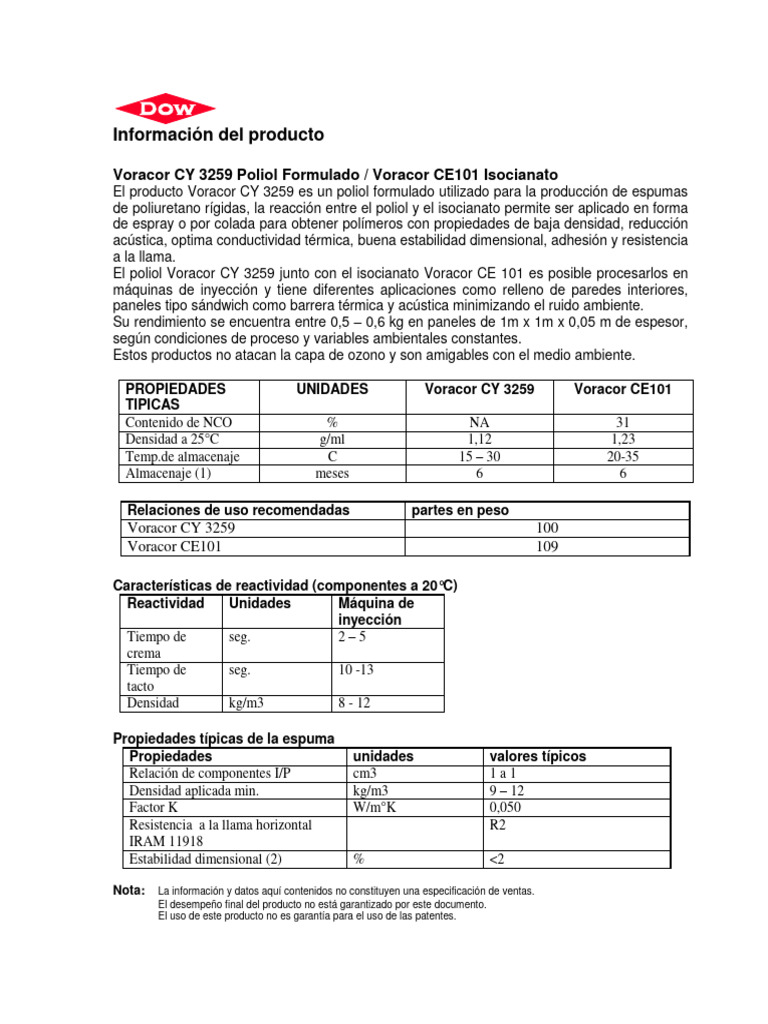 Boletin Tecnico Voracor CY 3259 - Voracor CE101 (Acustico) | PDF ...