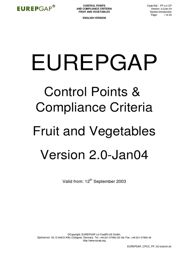 EUREPGAP CPCC FP V2-0Jan04 | PDF | Fertilizer | Pesticide