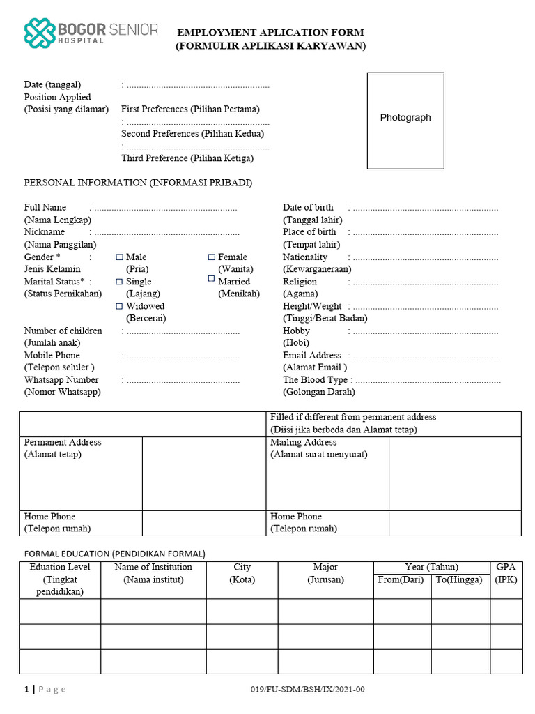 Formulir Aplikasi Kerja | PDF