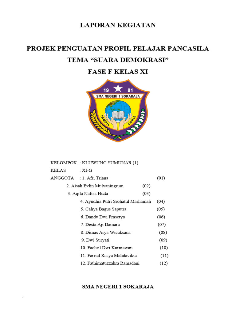 Laporan Kegiatan P5 Suara Demokrasi | Pdf