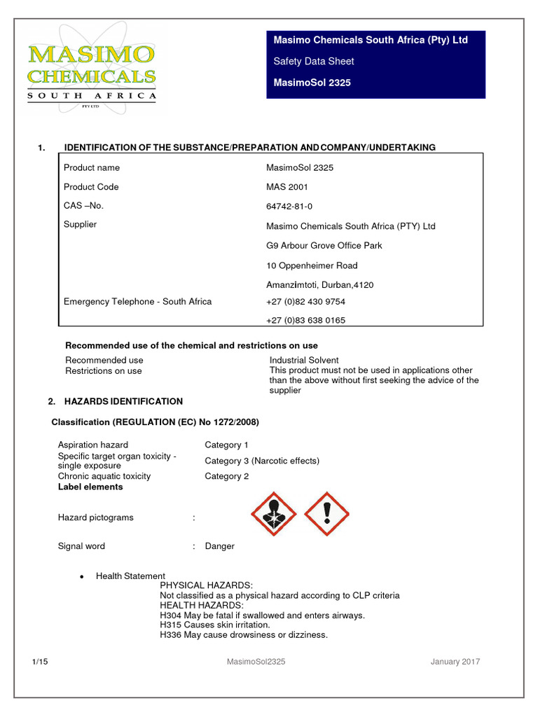 MasimoSol 2325-Msds | PDF | Personal Protective Equipment | Toxicity