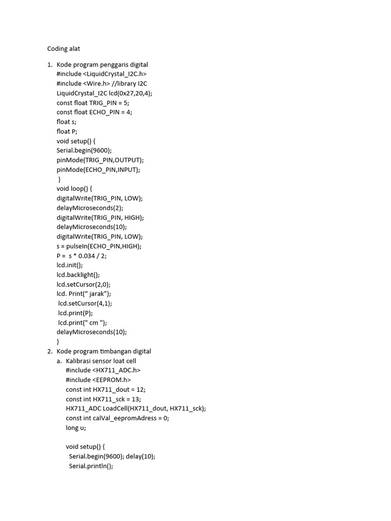 Kode Pemrograman Alat Berbasis Mikrokontroler Arduino | PDF | Computer ...