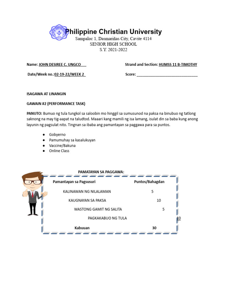 John Desiree Coronel Ungco - Fpl-Activitysheet-week2 | PDF