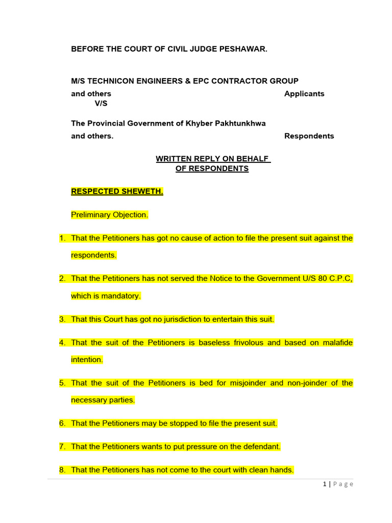 Reply To The Plaint (Civil Court Time Extension) | PDF | Lawsuit ...