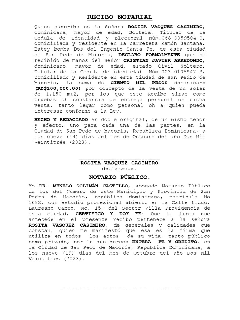 Recibo Notarial | PDF