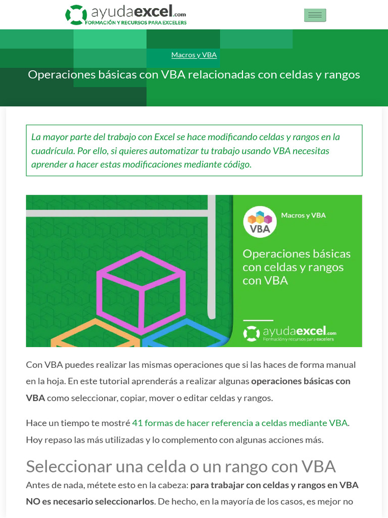 Operaciones básicas con VBA con celdas y rangos - Ayuda Excel | PDF | Microsoft Excel | Ciencias ...