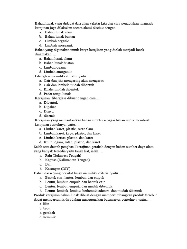 Latihan Soal Prakarya Kelas 8 | PDF