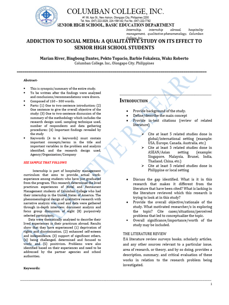 SHS Research Template 1 Sample | PDF | Methodology | Constructivism ...
