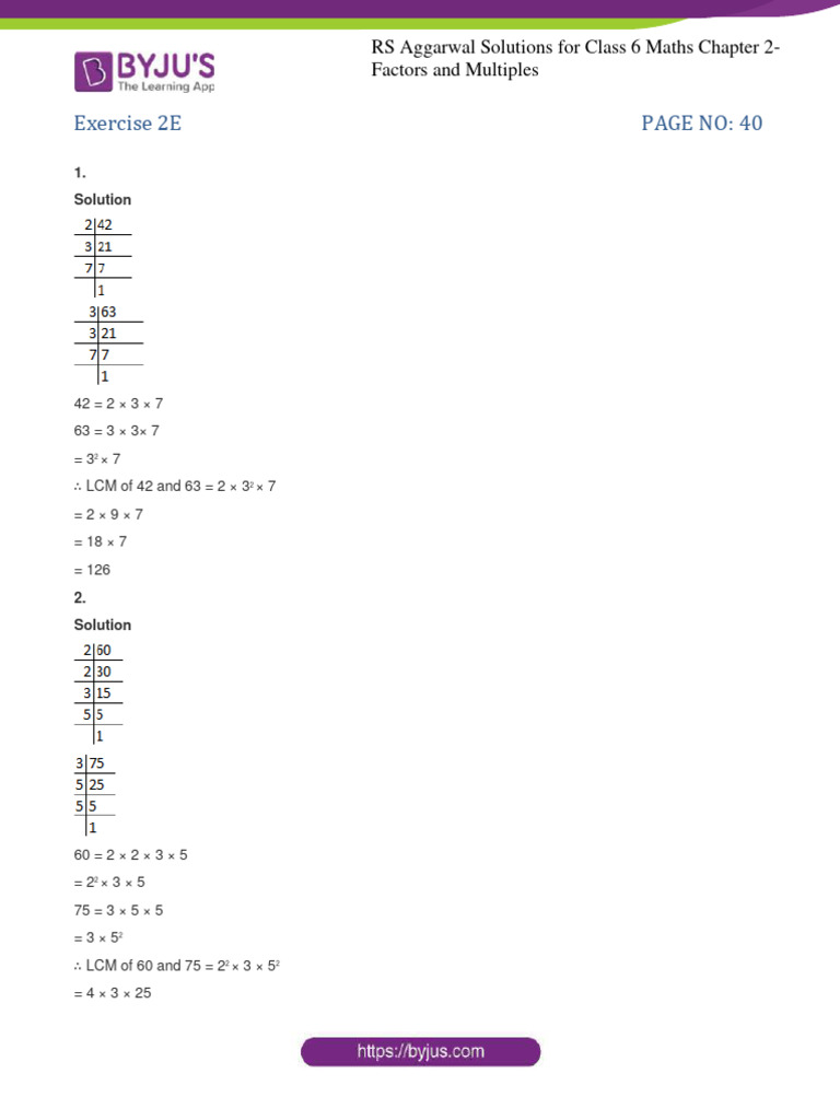 RS Aggarwal Solutions For Class 6 Maths Chapter 2 Factors and Multiples ...