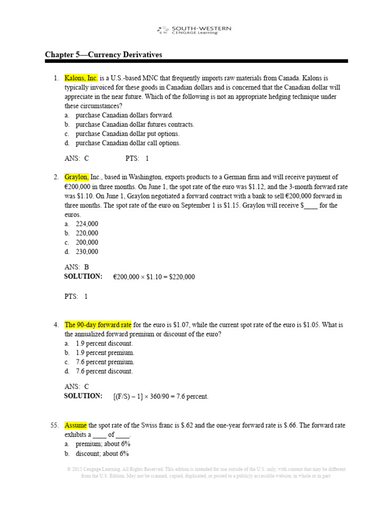 Chapter 5-Currency Derivatives: Solution | PDF | Option (Finance ...