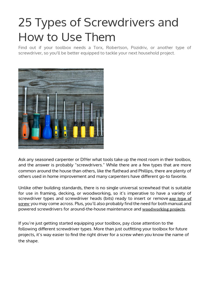25 Types of Screwdrivers and How To Use Them | PDF | Screw | Drill