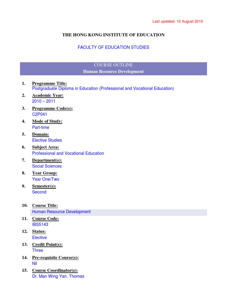 Human Resource Development: Course Outline | PDF | Competence (Human ...