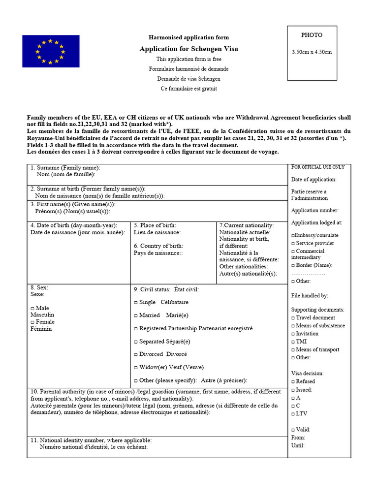 Harmonised Schengen Visa Application Form ENG FR 2023 | PDF | Visa ...