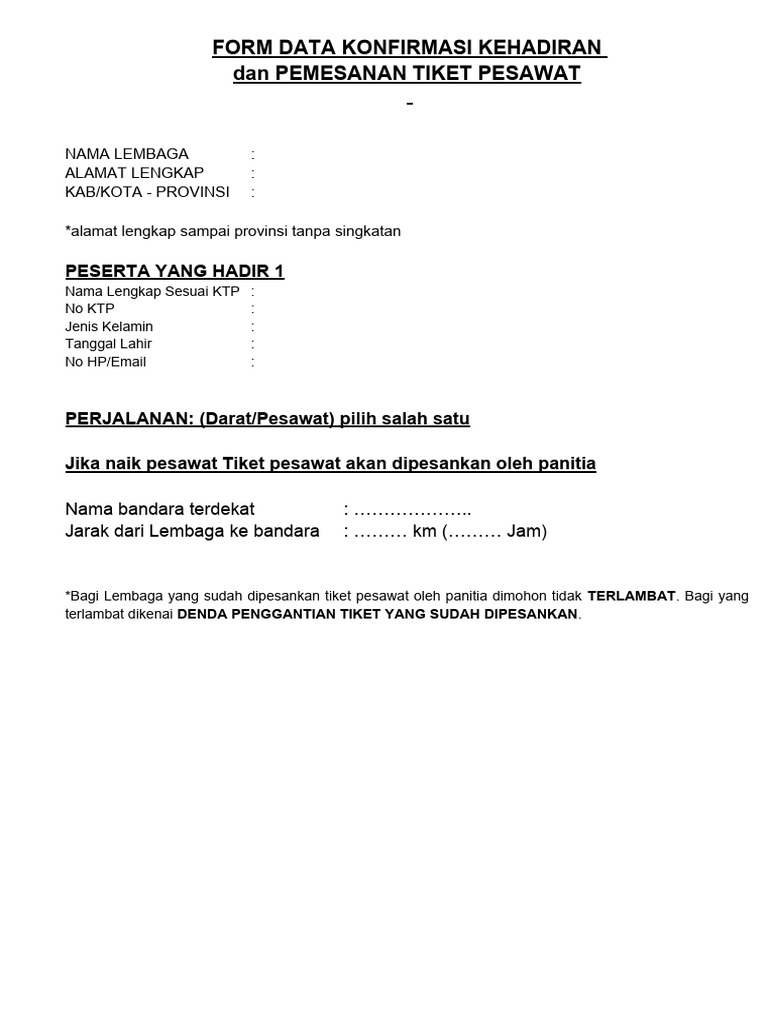 Form Konfirmasi Kehadiran (1 Orang) | PDF