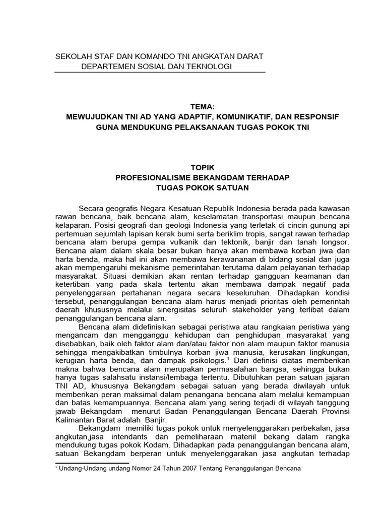 Optimalisasi Peran Bekangdam dalam Bencana | PDF