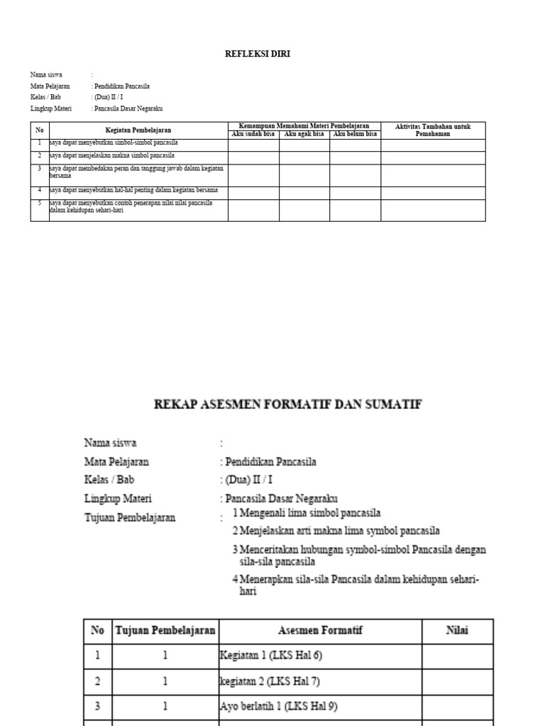 Penilaian Formatif dan Sumatif Kelas II | PDF