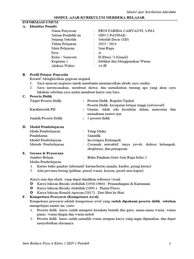 Modul Seni Rupa KLS 2 SMS 1 | PDF | Karier & Perkembangan | Seni