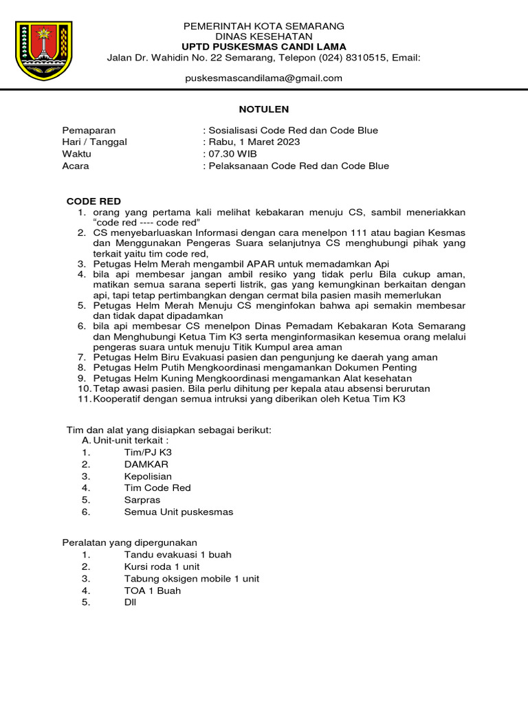 1.4.4.3 Notulen CODE Red Dan Blue | PDF | Pengembangan Diri | Kesehatan Holistik