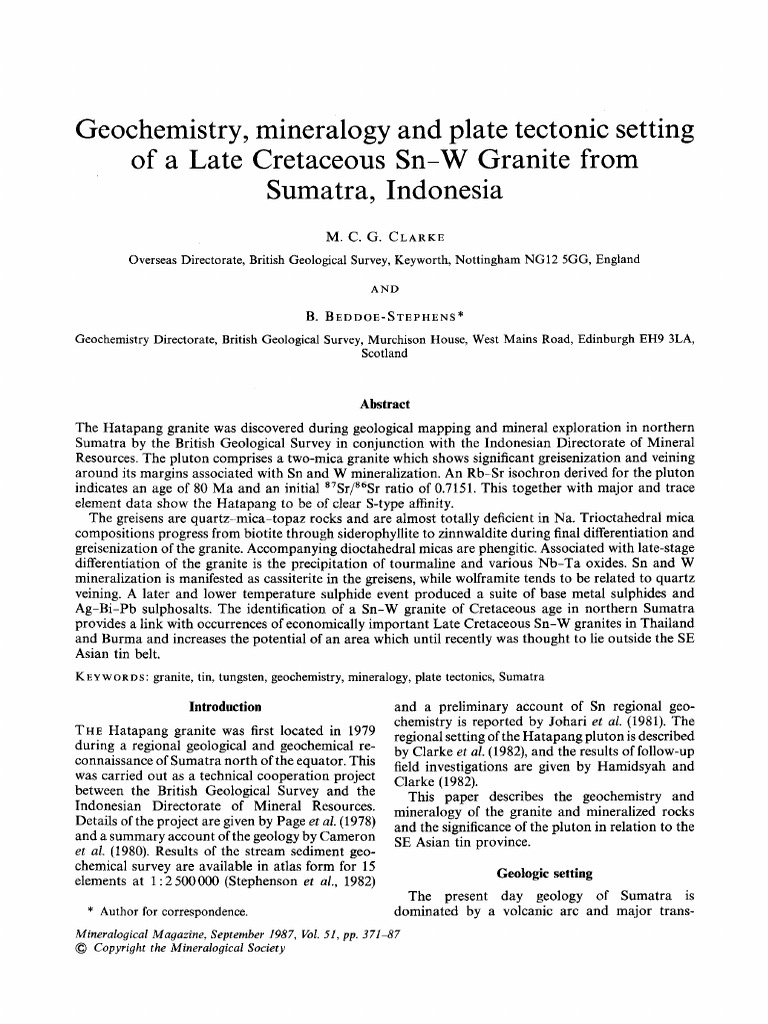 Geochemistry Mineralogy And Plate Tectonic Setting Of A Late