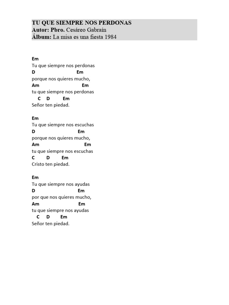 Tu Que Siempre Nos Perdonas | PDF