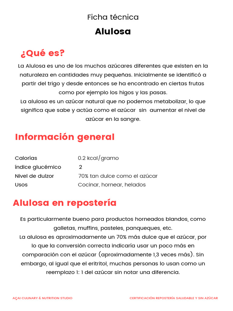 Ficha Técnica de La Alulosa | PDF | Salud y bienestar