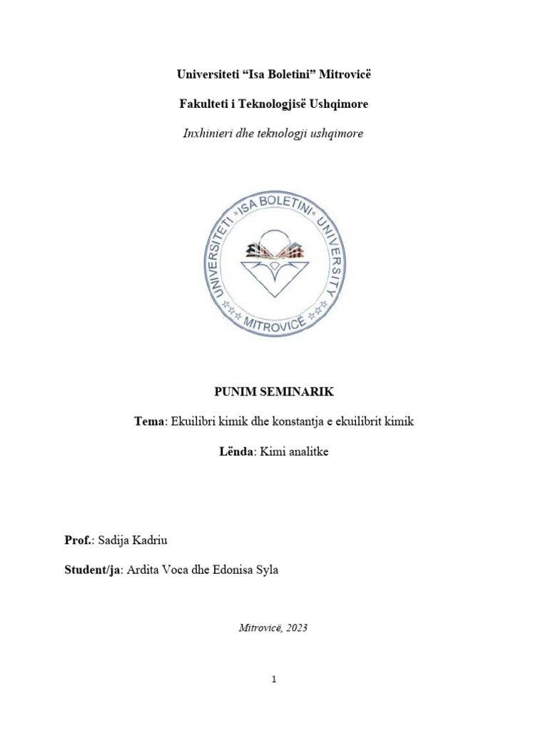 Ekuilibri Kimik Dhe Konstantja e Ekuilibrit Kimik | PDF