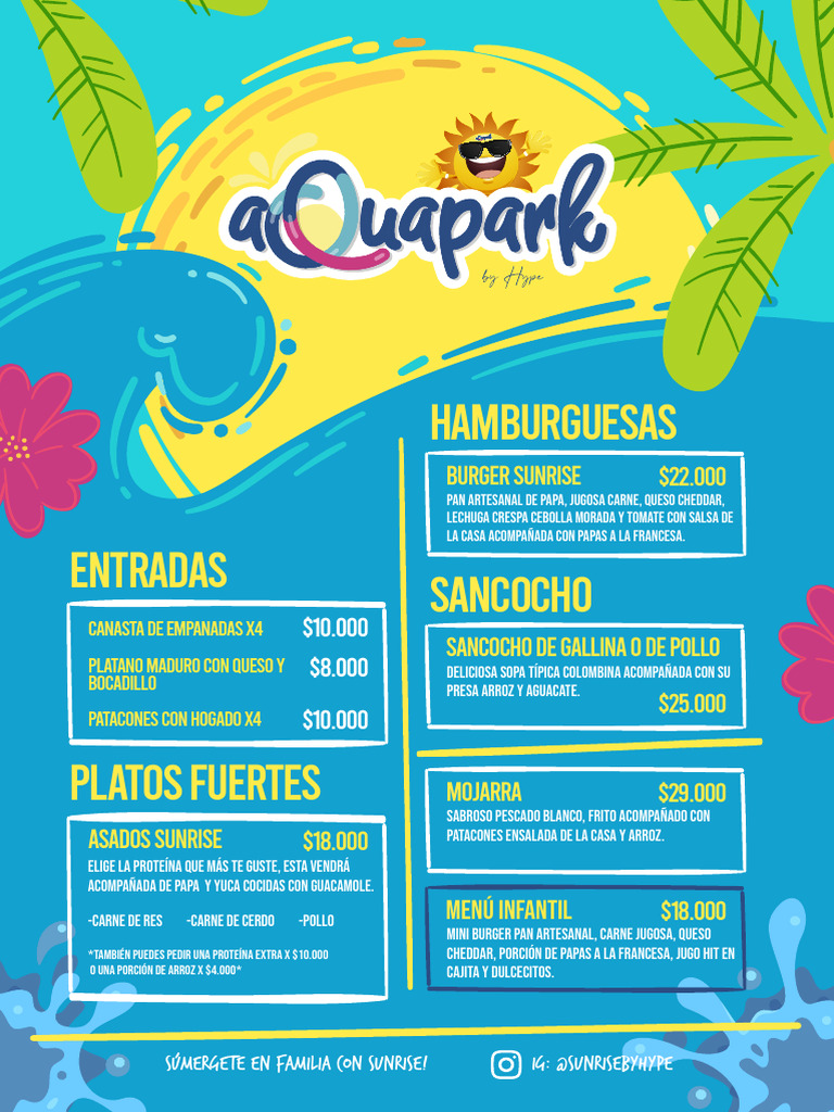 Menú Familiar en Sunrise Aquapark | PDF