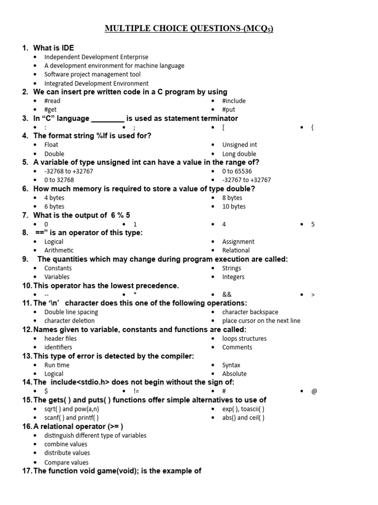 Mcqs Pdf Computer Program Programming