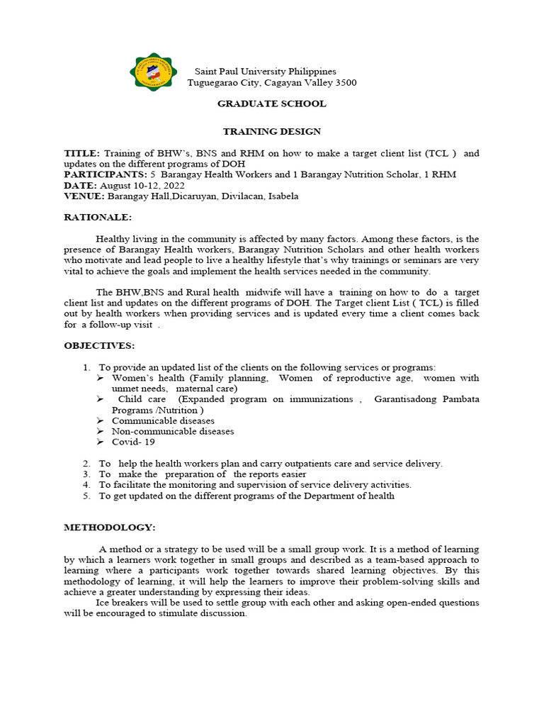 Training of BHW'S, BNS and RHM | PDF | Health Care | Health Sciences